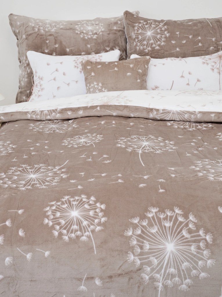 MK Lůžkoviny Francouzské mikroplyšové povlečení Exclusive – Pampelišky cappuccino 220 × 200 cm, 2ks 70 x 90 cm