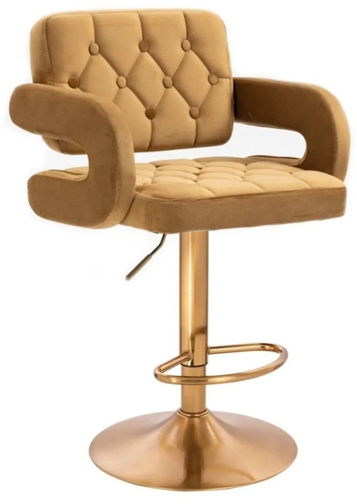 LuxuryForm DESIGN Barová židle ADRIA VELUR na zlaté kulaté podstavě - medová