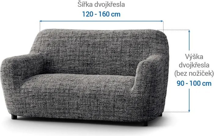 Bielastické potahy VITTORIA šedá dvojkřeslo (š. 120 - 160 cm)