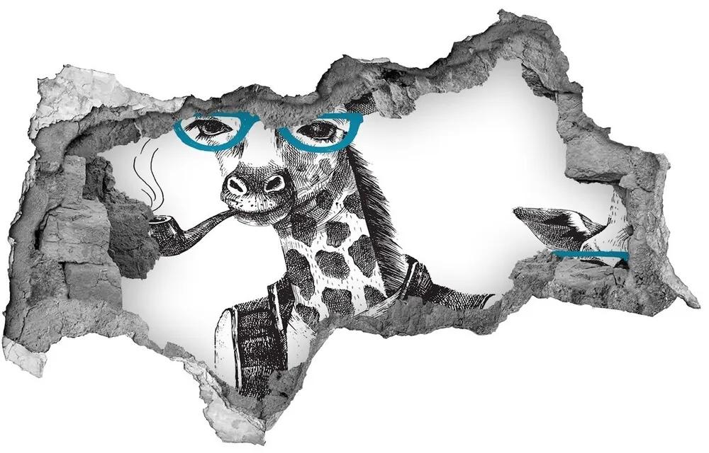 Wallmuralia Díra 3D fototapeta nálepka Žirafa v brýlích 95x73 cm