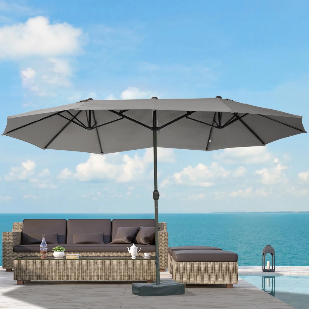 Zahradní slunečník Outsunny dvojitý slunečník s ruční klikou tmavě šedý ovál 460 x 270 x 240 cm | Aosom