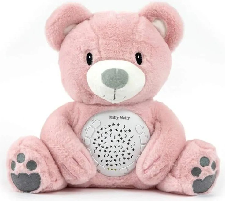 Plyšový usínáček medvídek s projektorem Milly Mally Bear pink