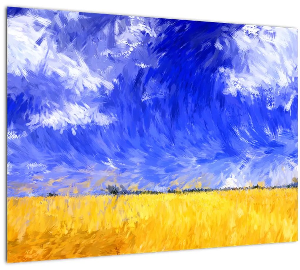 Skleněný obraz - Olejomalba, Zlaté pole (70x50 cm)