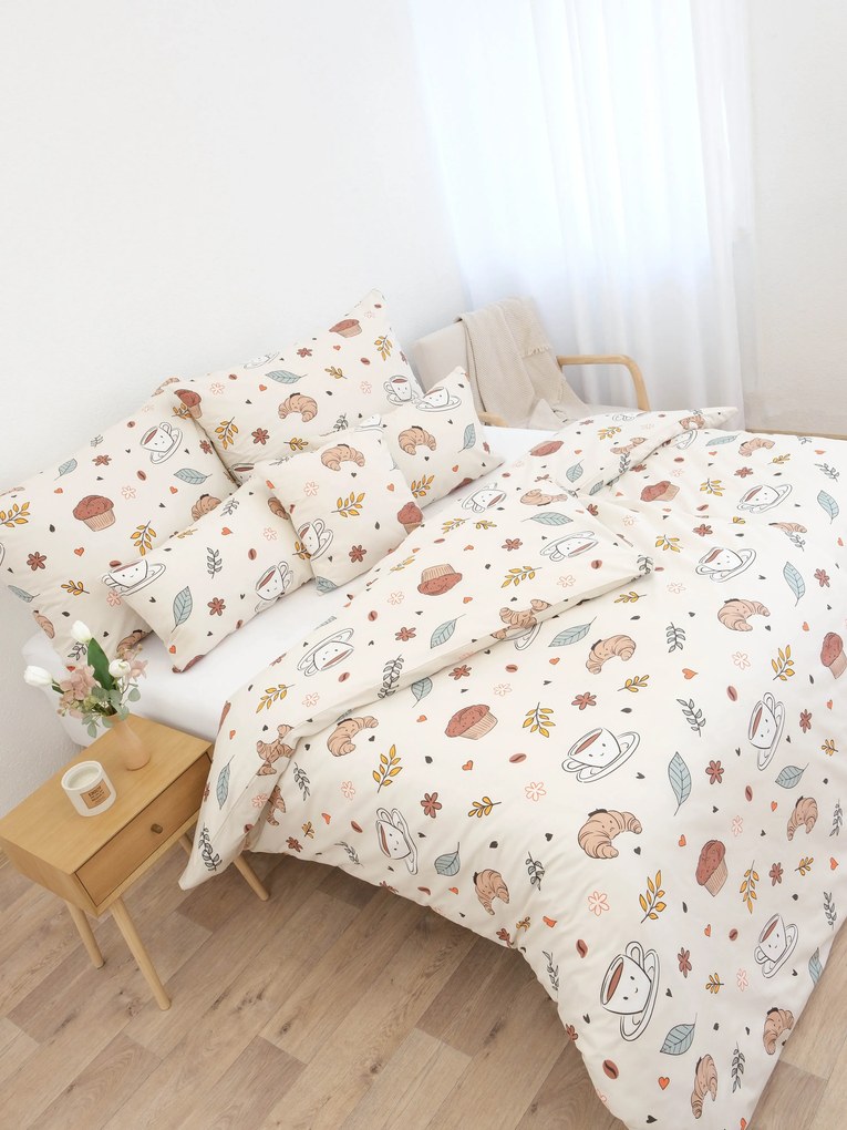 MK Lůžkoviny Francouzské bavlněné povlečení Renforcé - Podzimní káva 220 × 200 cm, 2ks 70 x 90 cm