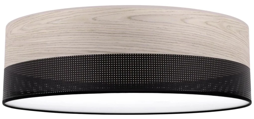 Stropní svítidlo Wood, 1x světle béžová dubová dýha/černé plastové stínítko, (bílé plexisklo), (fi 50cm)
