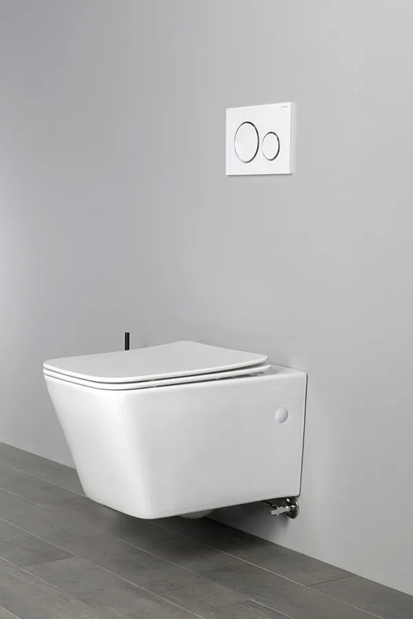 Sapho, PORTO závěsná WC mísa Rimless, integrovaná baterie a bidetová sprška 36x52 cm, bílá, PZ102RX