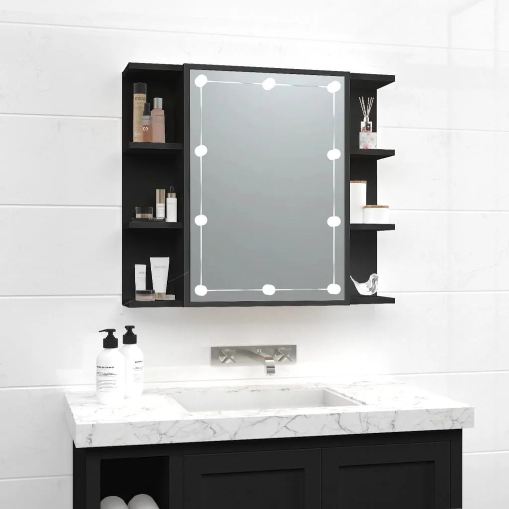 Zrcadlová skříňka s LED černá 70 x 16,5 x 60 cm - Default Title