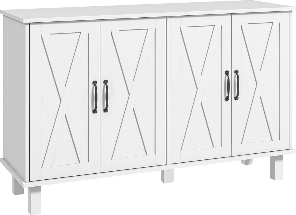 HOMCOM nízký úložný kabinet v country stylu, kuchyňský bufet se 2 dvoukřídlovými skříňkami a nastavitelnými policemi 120 x 37 x 75 cm - Bílý