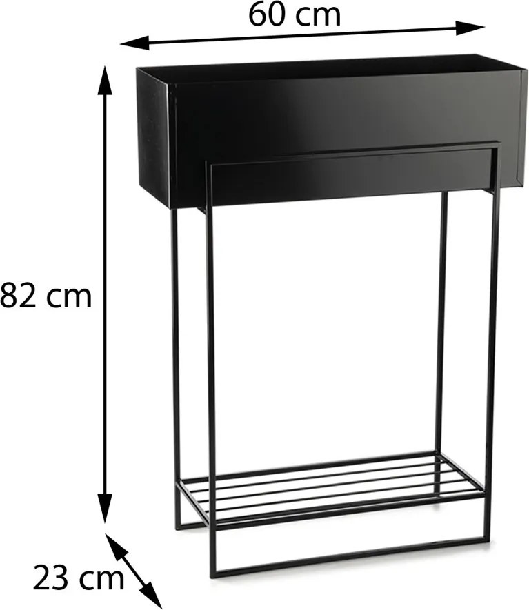 KOVOVÝ KVĚTINÁČ SE STOJÁNEM RECT 82X23X60 CM ČERNÁ