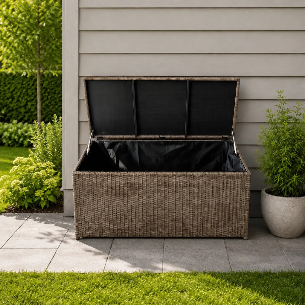 Ratanový zahradní úložný box BestBerg BBRF-B1BN / 350 l / 115 × 55 × 57 cm / hnědá