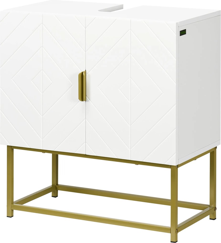 Kleankin Skříňka pod umyvadlo Koupelnový nábytek Moderní skříňka s 2 dveřmi a zlatými ocelovými nohama 60x30x65 cm Bílá | Aosom