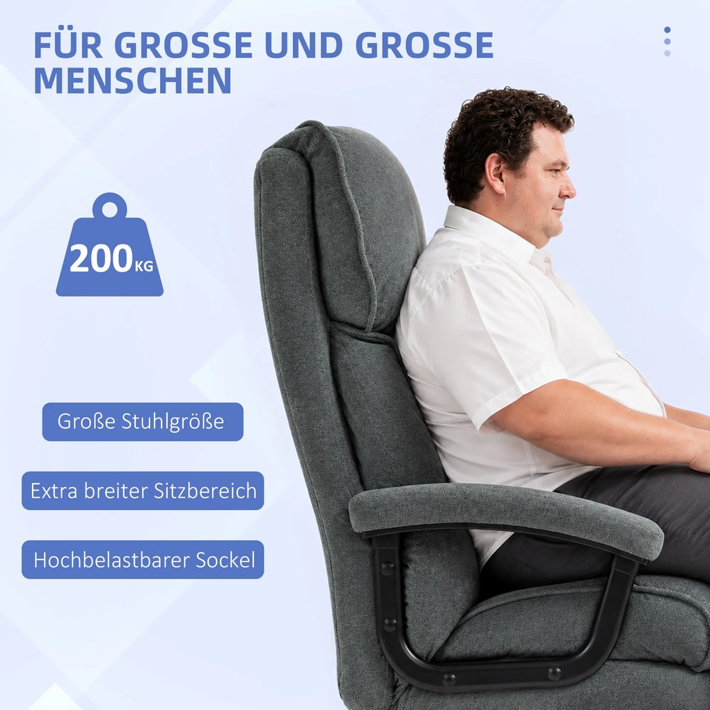 HOMCOM Velká vysoká kancelářská židle, nosnost 200 kg, robustní konstrukce, měkký potah, světle šedá