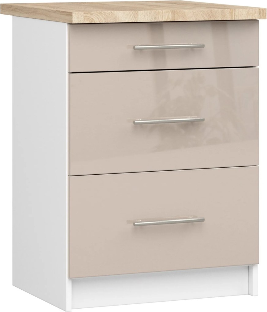 Kuchyňská skříňka Olivia S60 3SZ bílá/cappuccino lesk