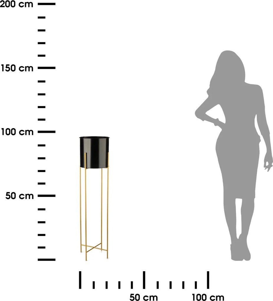 KOVOVÝ KVĚTINÁČ SE STOJÁNEM GLAMOUR 95X24 CM ČERNÁ/ZLATÁ