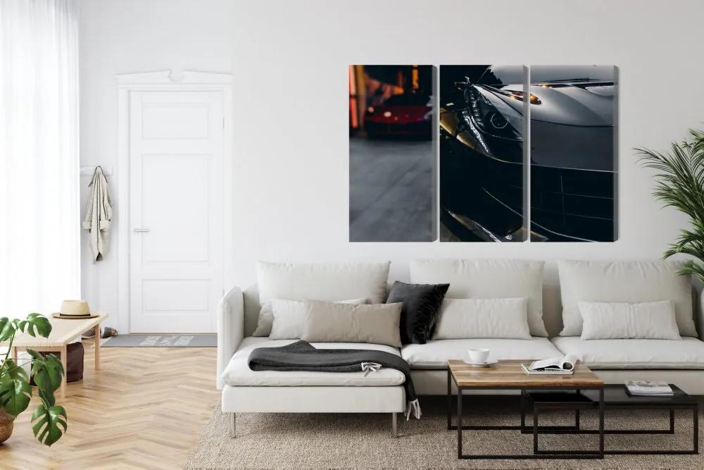 Vícedílný obraz Přední Část Černého Sportovního Vozu Nedostatek Nedostatek Plátno Canvas 180x120