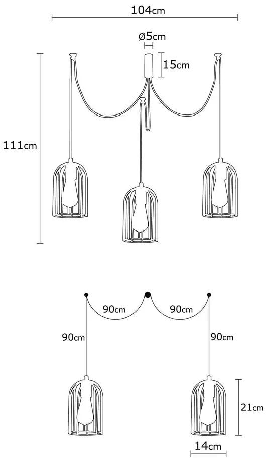 Černé závěsné svítidlo pro 3 žárovky Opviq lights Pamukkale