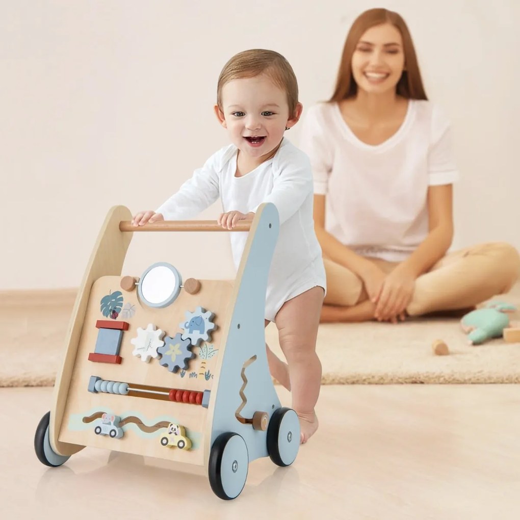 Costway Dřevěné dětské chodítko s multi-aktivitním výukovým centrem Montessori