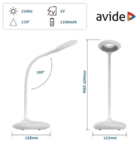 Nabíjecí plynule stmívatelná LED stolní lampa 4W 250lm denní světlo, bílá