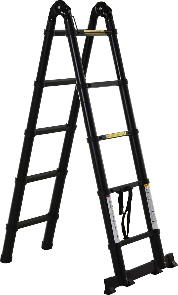 DURHAND Telescopická Skládací Multifunkční Stabilní A Rám Cestovní 10-Štěrbinový Žebřík 3 Způsoby Podporuje 150 kg Hliník 320x67x7 cm Černý | Aosom