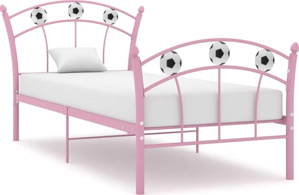 vidaXL Rám postele s fotbalovým motivem kov 90 x 200 cm [324746] Barva: Růžová