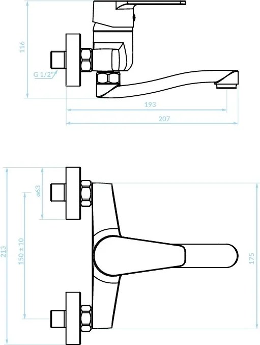 Kuchinox Luga, nástěnná umyvadlová/dřezová baterie L-193, chromová, LAV-BQL_050D