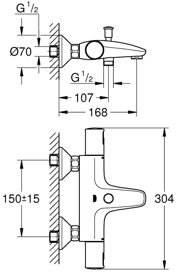 GROHE Precision Start - Termostatická vanová baterie, chrom 34598000