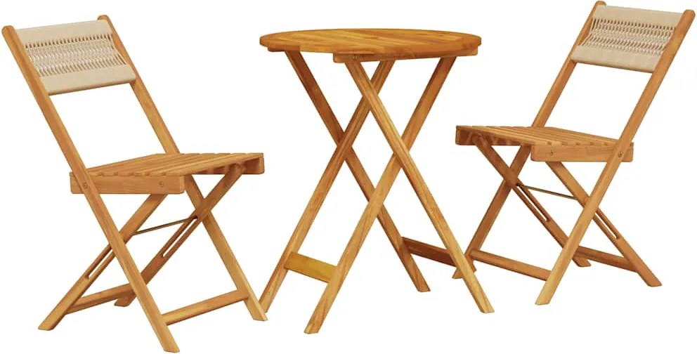 3dílný bistro set béžový polypropylen a masivní dřevo 3281747