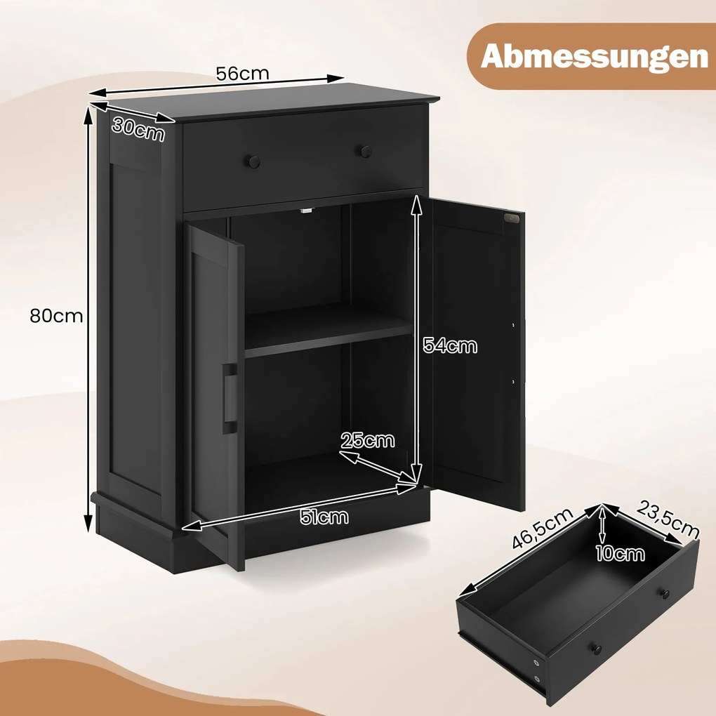 Costway Koupelnová skříňka se zásuvkovými dvířky a – 56 × 30 × 80 cm