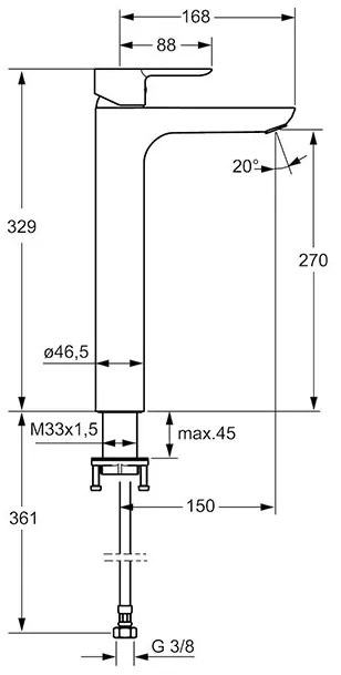 Hansa Umyvadlová stojánková páková baterie HANSALIGNA zvýšená bez výpusti 6032203