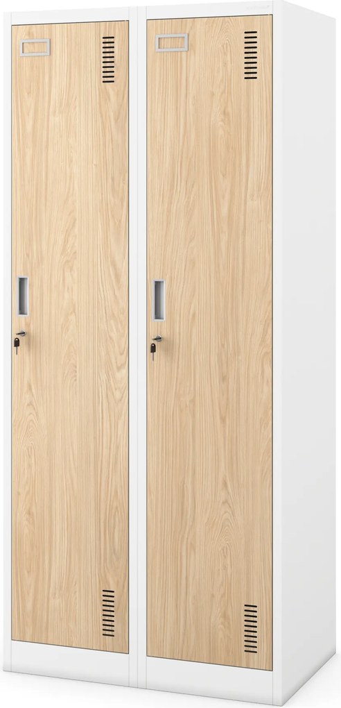Šatní skříňka pro zaměstnance 4-boxová, bílá/dub sonoma, 800x1800x500 mm: KACPER Eco Design