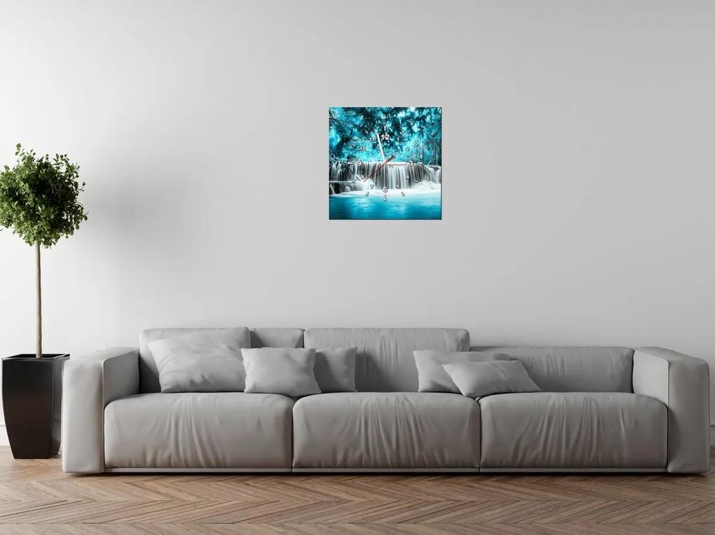 Gario Obraz s hodinami Vodopád v modré džungli Rozměry: 30 x 30 cm