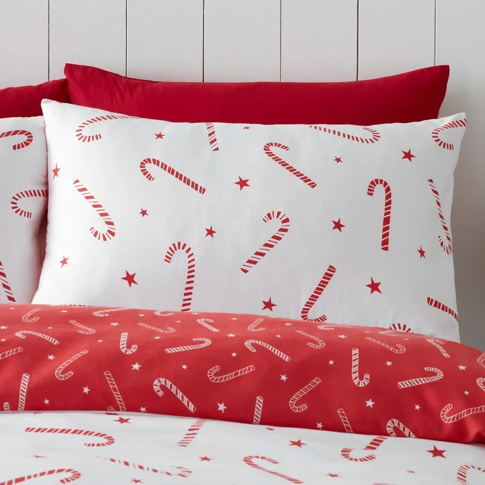 Červeno-bílé prodloužené povlečení na dvoulůžko 230x220 cm Candy Cane – Catherine Lansfield