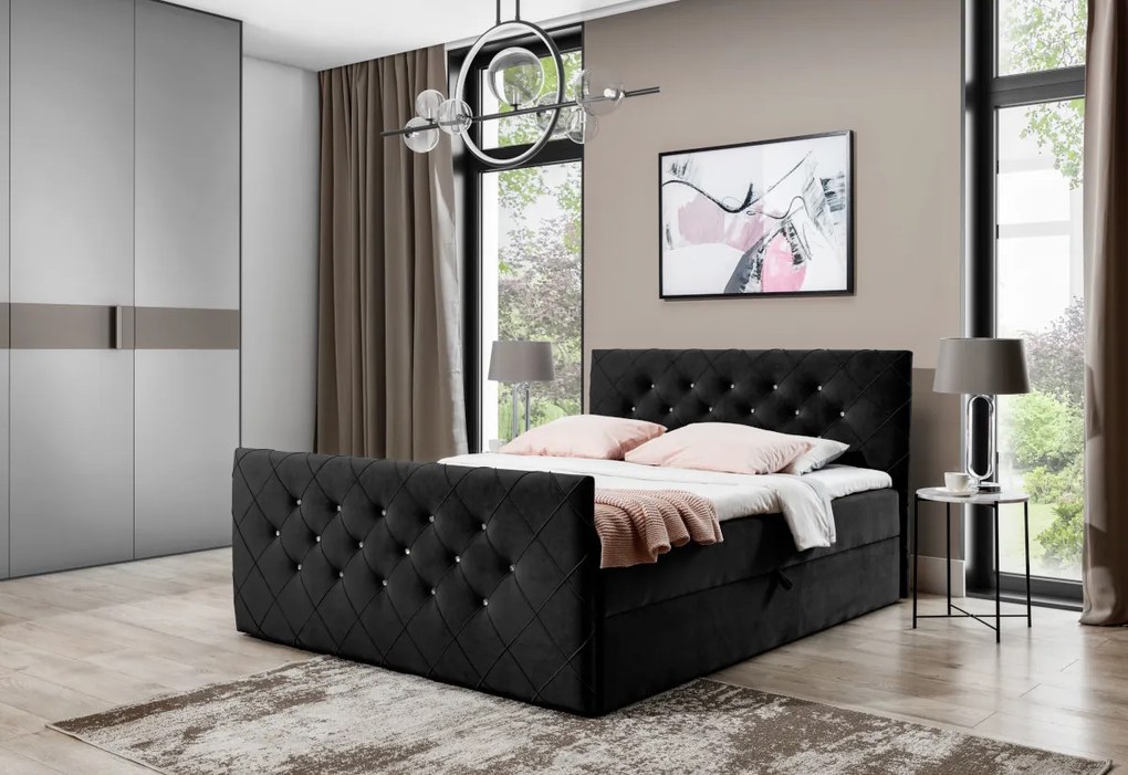 Expedo Čalouněná postel boxspring MATRAGI + topper, 200x200, černá