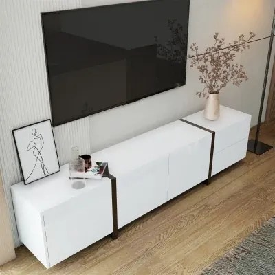 Aosom TV stojan s nízkou skříňkou, LED světelným pásem, 170 x 30 x 39 cm, bílá