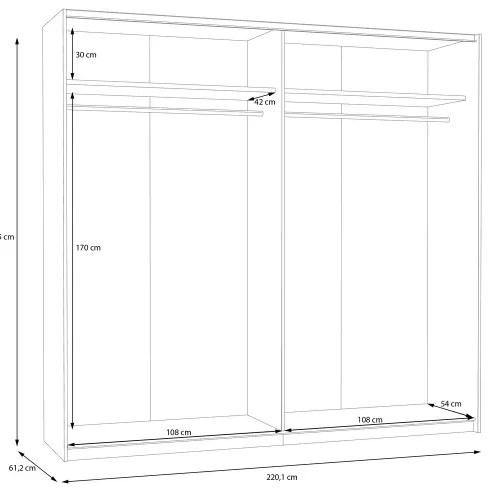 Šatní skříň se zrcadlem KARO 220x210 cm bílá