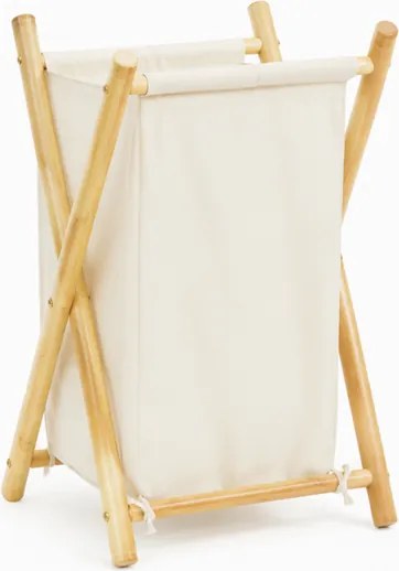 koš na prádlo, x konstrukce, skládací, bambus/látka, 63x41x36 cm, přírodní/krémová, Dekorino KP20260029