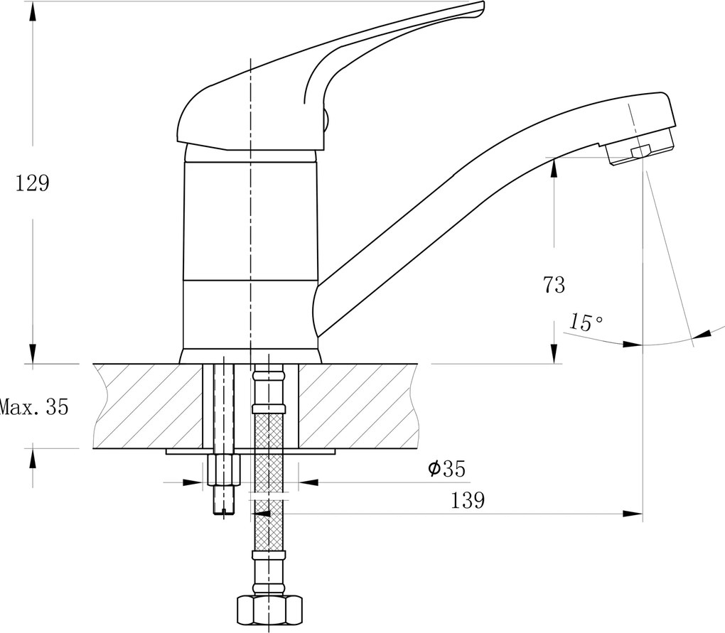 Bruckner Hoffer umyvadlová baterie stojánková bez výpusti otočné ramínko chrom 424.001.1