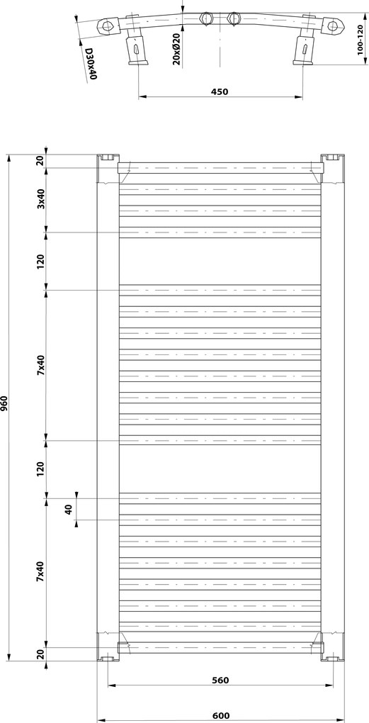 Aqualine Orbit otopné těleso oblé 600 x 960 mm boční připojení bílá ILO96T