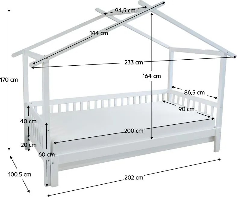 Montessori postel s přistýlkou, bílá, 90x200, KESIO Kondela 0000412662