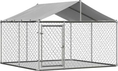 Aosom Venkovní výběh pro psy se střechou, psí kotec 230 x 117 cm, 32mm pozinkovaná ocel, zámek na dveřích, zemní kotvy, stříbrný