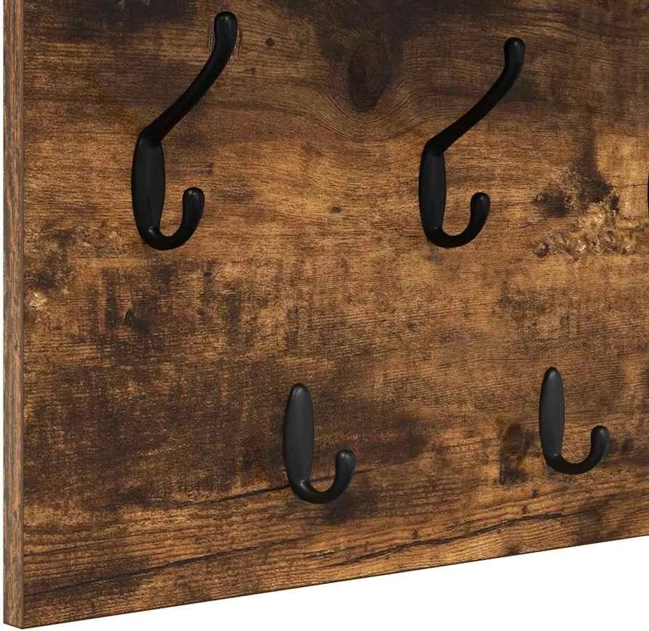 věšák, nástěnný, 1 prkno, háčky, kompozitní dřevo, 40x100x12 cm, kouřový dub, Dekorino TK20260019