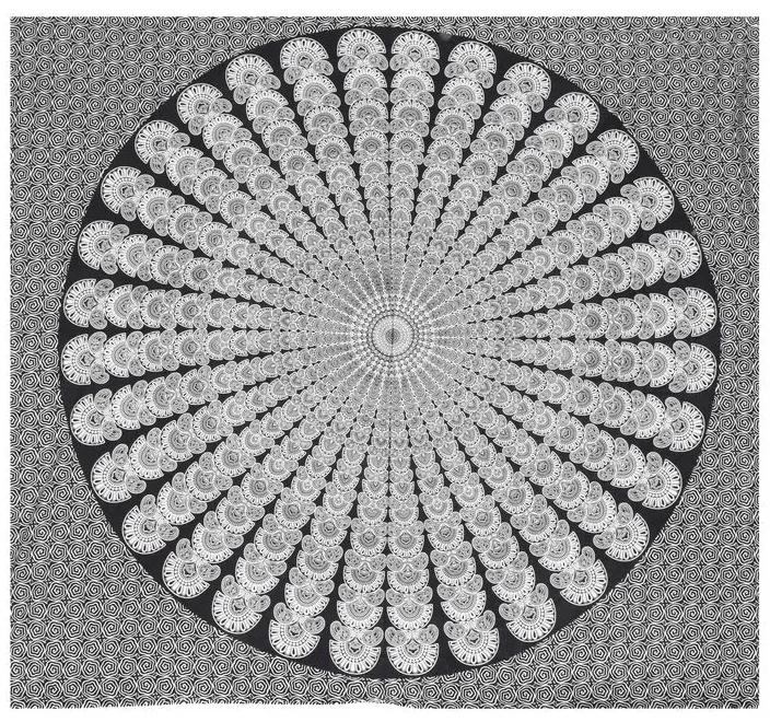Sanu Babu Přehoz na postel, černo-bílý, paví Mandala 220x230cm (8F) | BIANO