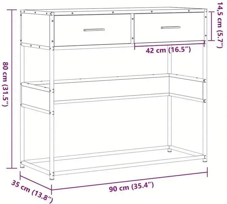 Konzolový stolek, dřevo, kov, dub sonoma, černá, NoBi SEAFORD
