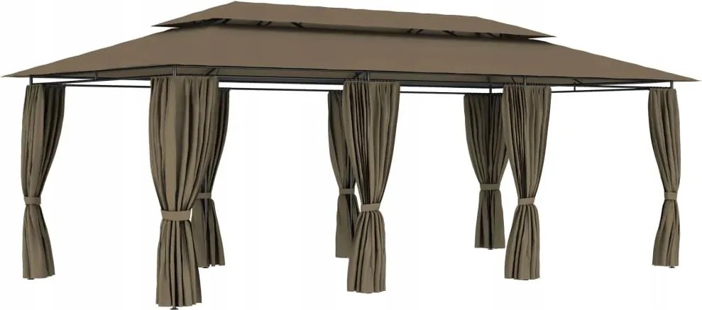 Fionshop 262827002 Altán se závěsy 600 x 298 x 270 cm taupe 180 g/m²
