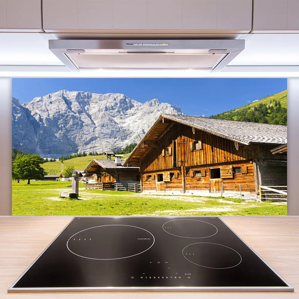 Kuchyňský skleněný panel Dům Hora Krajina 140x70 cm