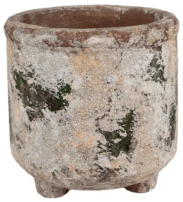 Béžovo-zelený kameninový obal na květináč s patinou Jurrien XI L – 17x17 cm