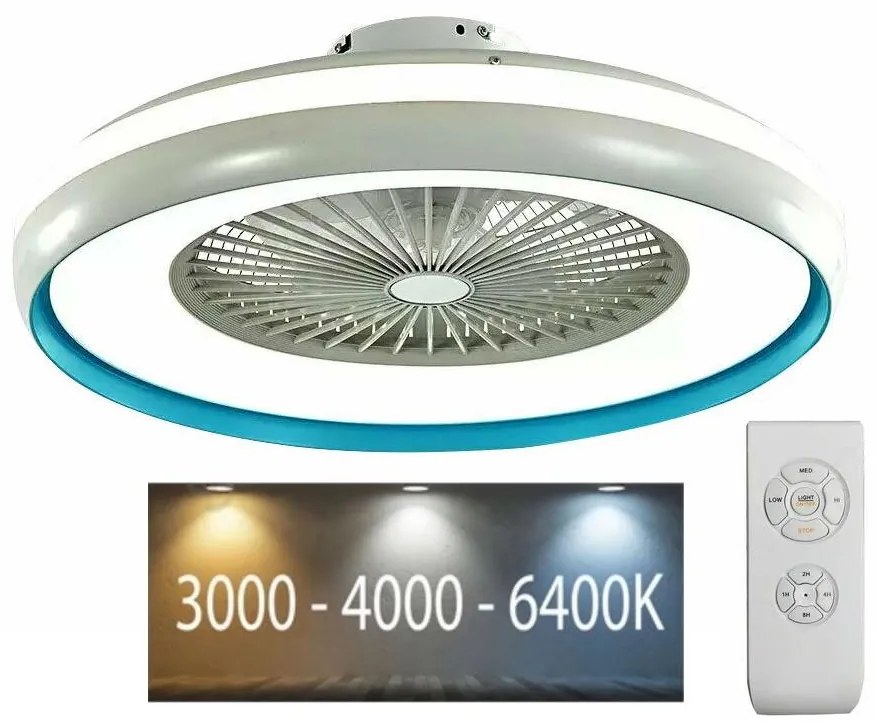 V-Tac LED Stropní svítidlo s ventilátorem LED/45W/230V 3000/4000/6500K modrá VT0417