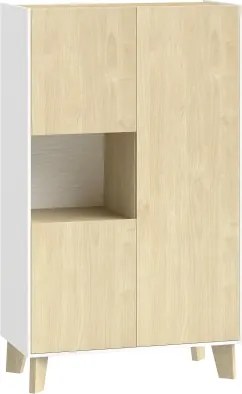HOMCOM Komoda do obývacího pokoje, úložný nábytek se 6 prostory a dvířky s tichým dovíráním, 80x40x135 cm, bílá a přírodní dřevo