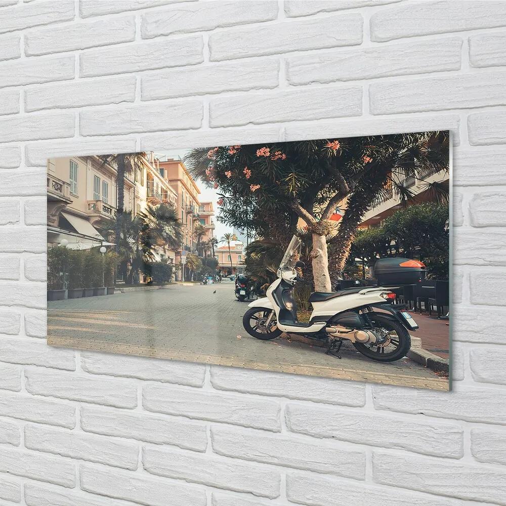 Obraz na skle městské Motocykly palmového léta 100x50 cm