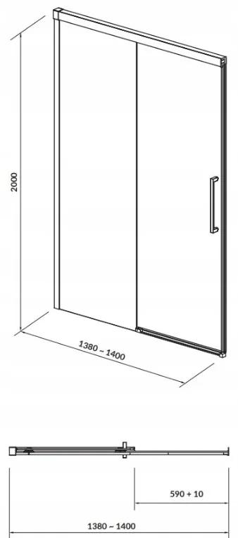 Cersanit Crea, posuvné dveře do otvoru 140x200 cm, 8mm čiré sklo, chromový profil, S159-008